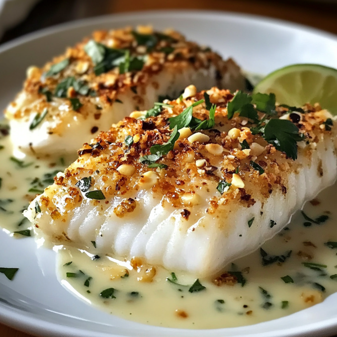 Macadamia Nut Crusted Halibut with Fresh Herbs and Coconut Sauce ...