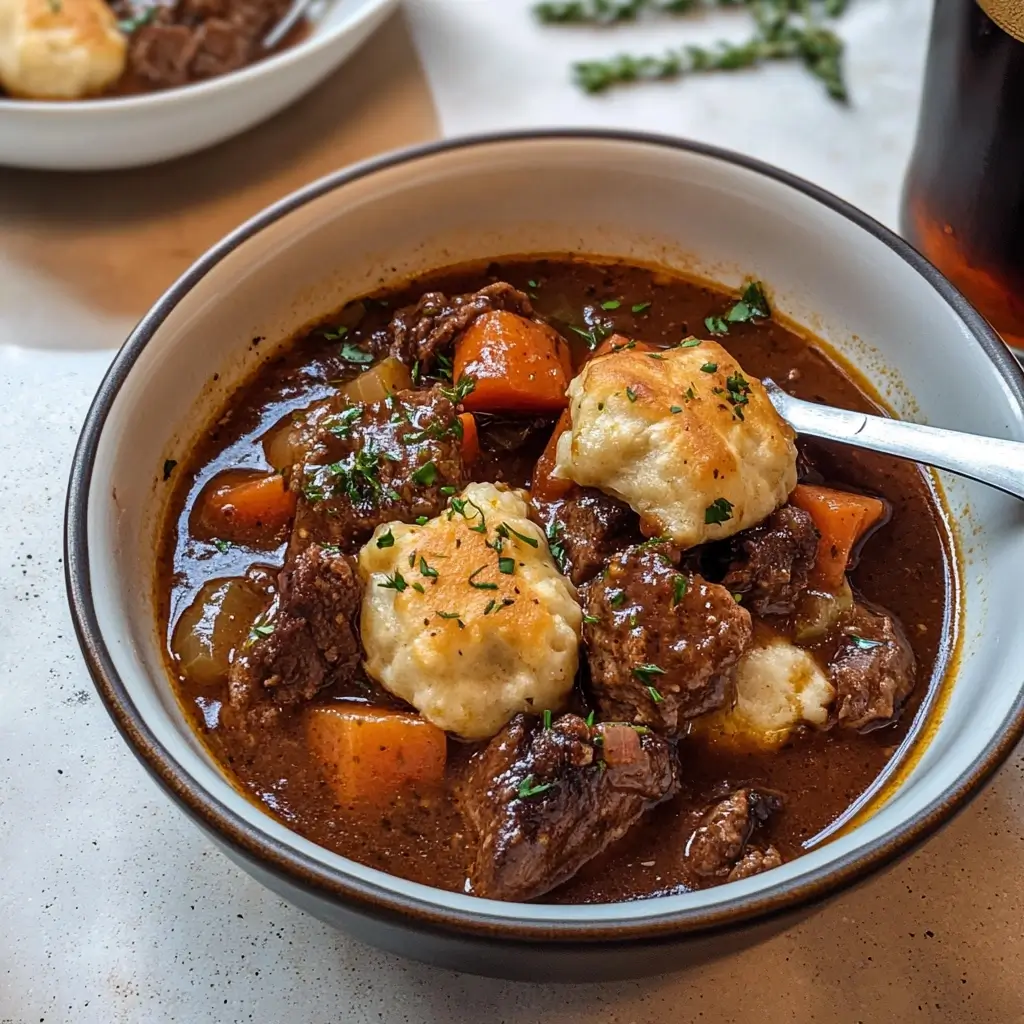 Irish Stout Beef Stew with Herbed Dumplings Recipe – Recipe Whisper