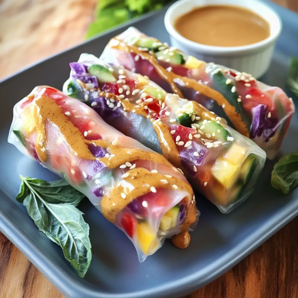 Rainbow Spring Rolls with Ginger Peanut Sauce Recipe – Recipe Whisper